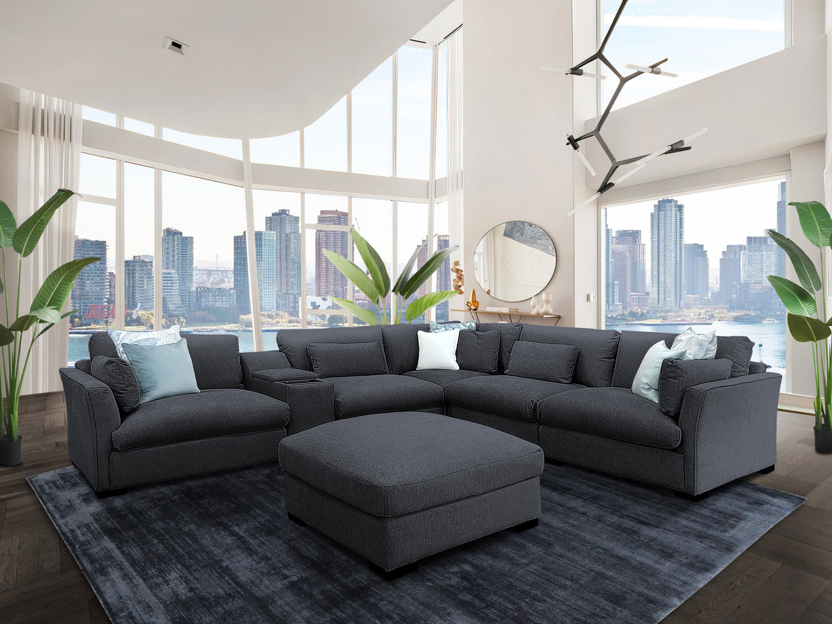 Emerson 6 Piece Corner Lounge In Charcoal Grey | Our Furniture Warehouse