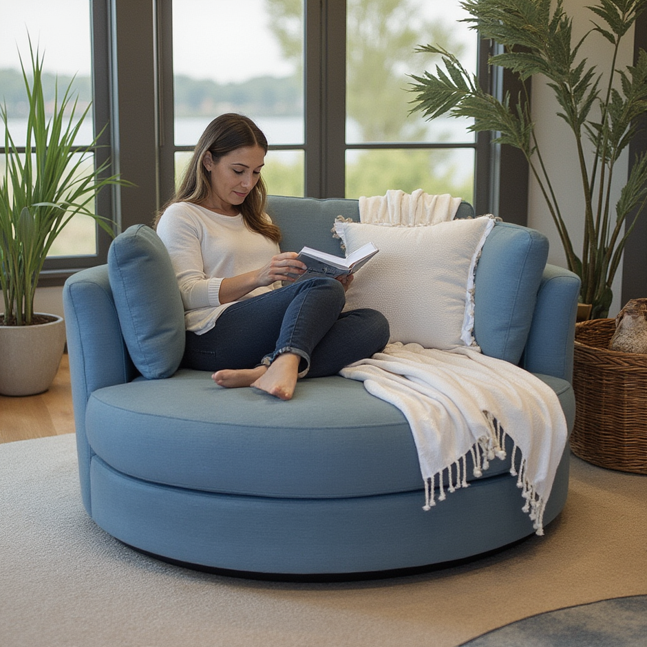 Large Cozy Cuddle Chair with 360' Rotation In Rustic Blue