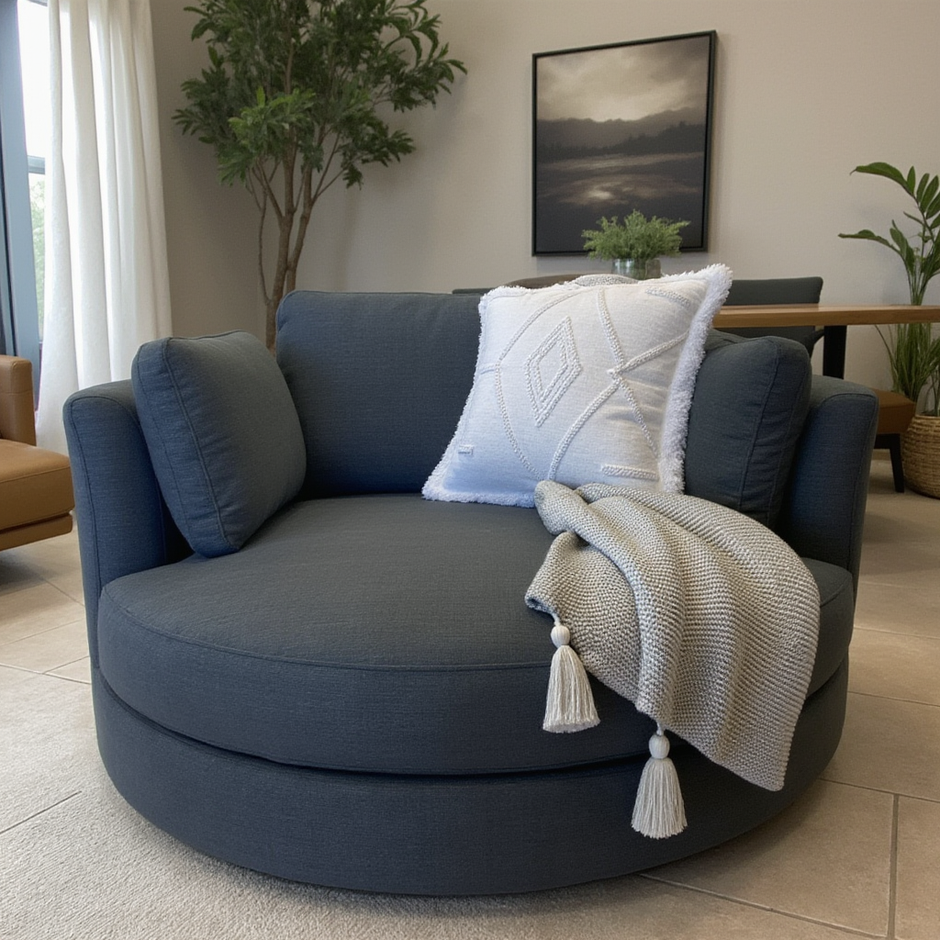 Large Cozy Cuddle Chair with 360' Rotation In Storm Grey