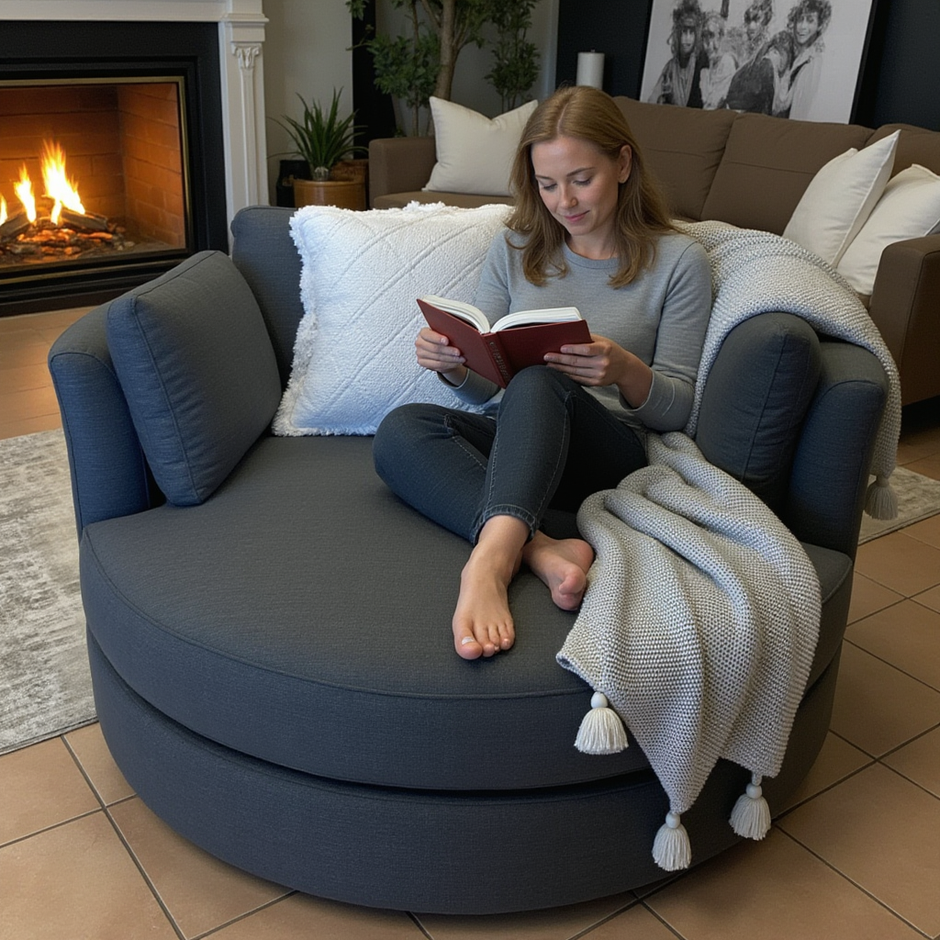 Large Cozy Cuddle Chair with 360' Rotation In Storm Grey