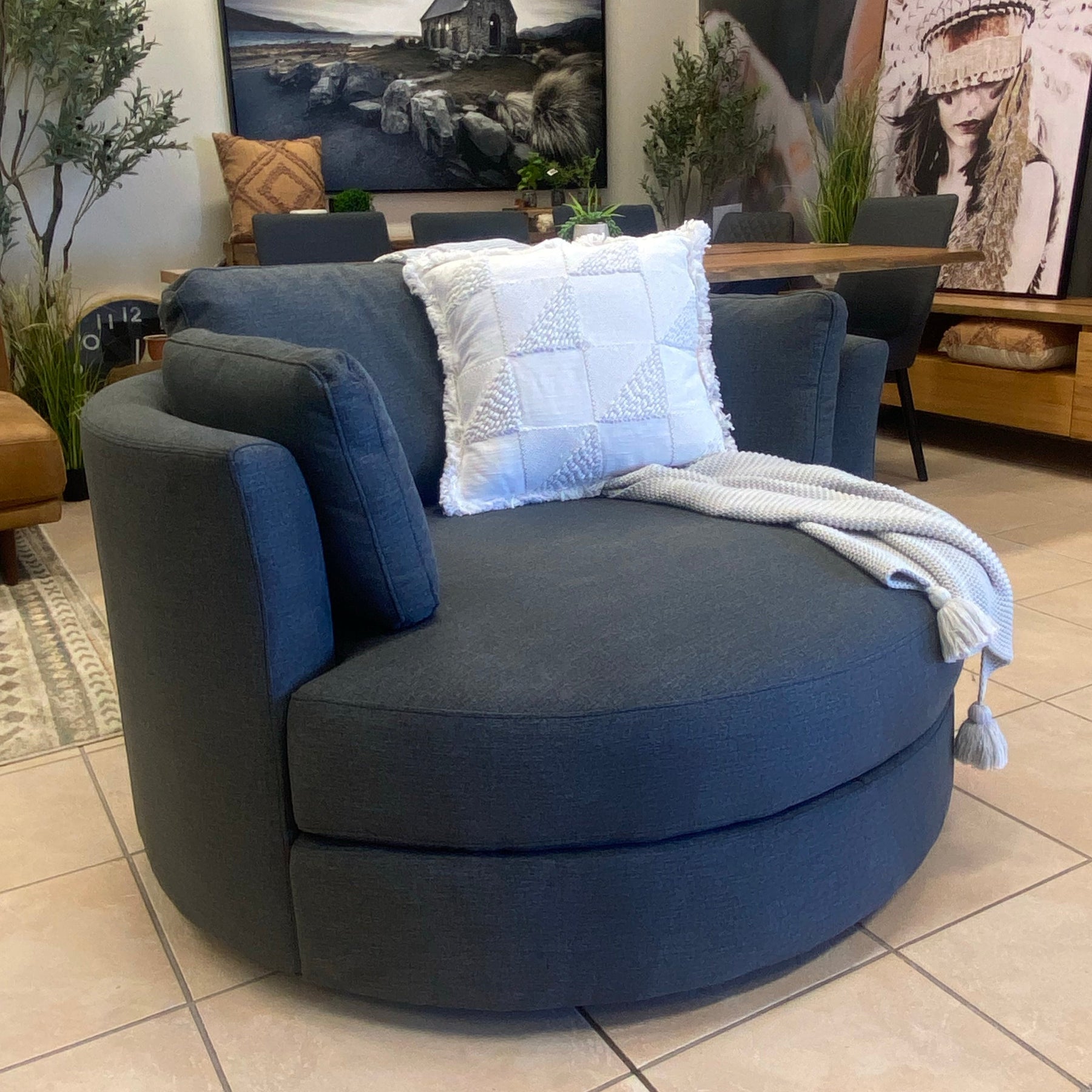Large Cozy Cuddle Chair with 360' Rotation In Storm Grey