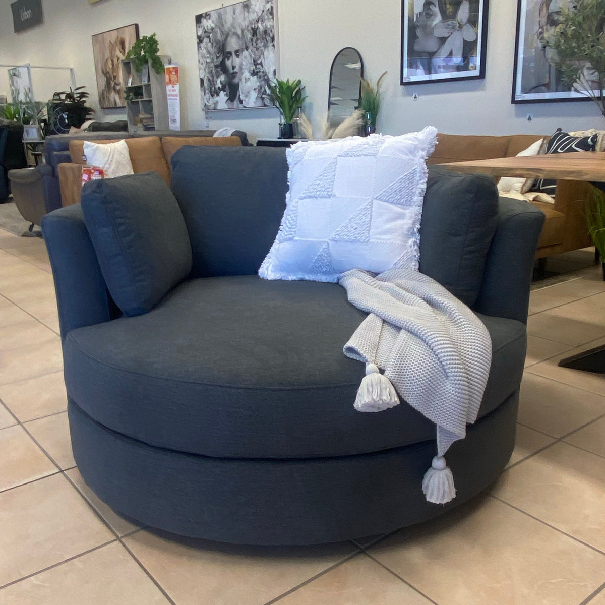 Large Cozy Cuddle Chair with 360' Rotation In Storm Grey