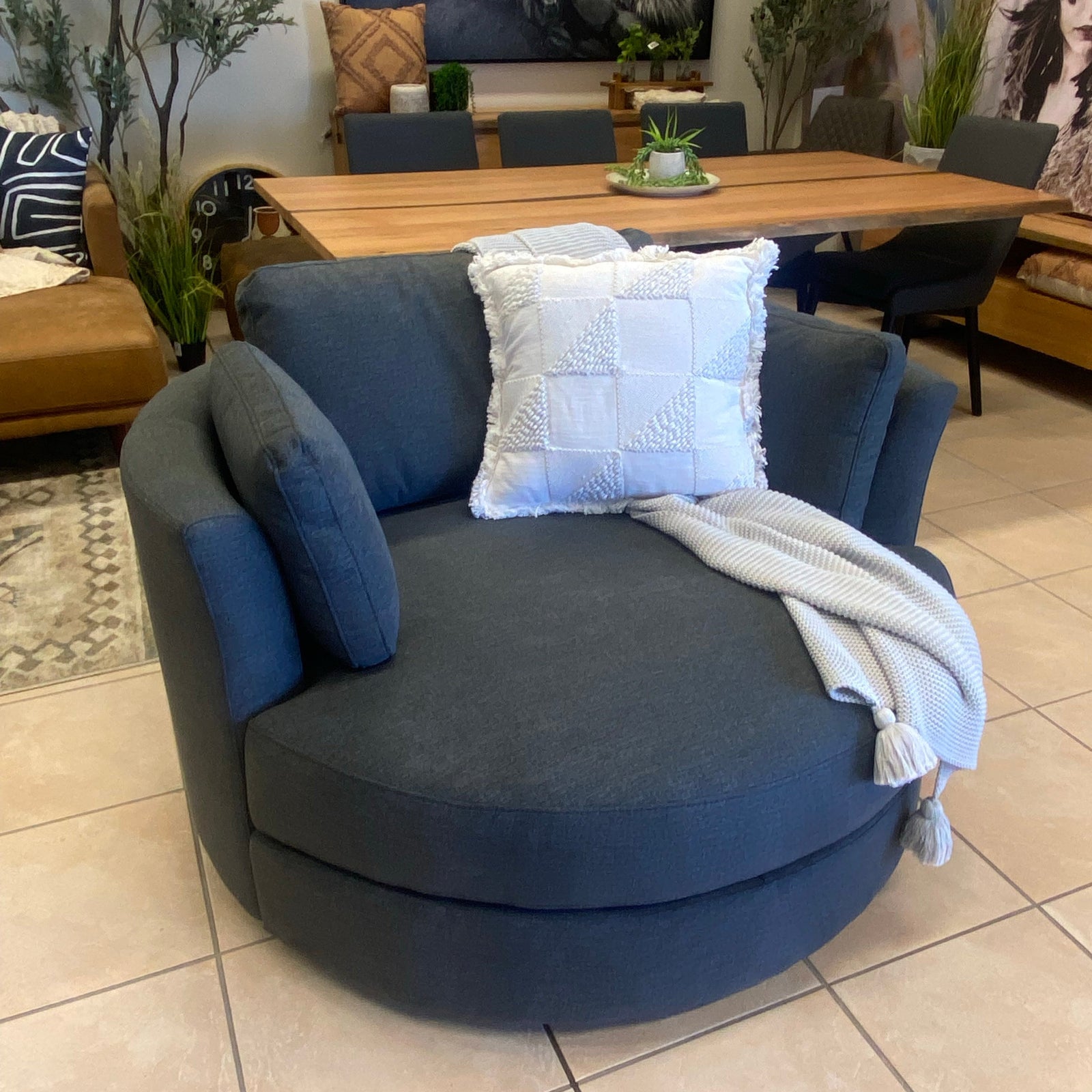 Large Cozy Cuddle Chair with 360' Rotation In Storm Grey