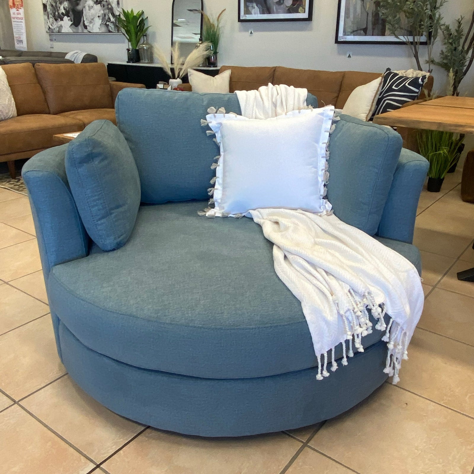 Large Cozy Cuddle Chair with 360' Rotation In Rustic Blue